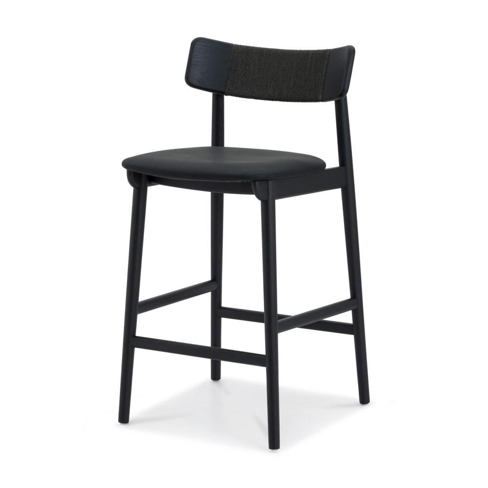 Scandi Cord Wrapped Back Counter Stool Charcoal Solid Oak Wood & Black ...