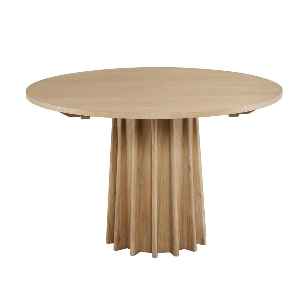 Sculptural Channel Fluted Pedestal Base Round Dining Table Oak Wood wi ...