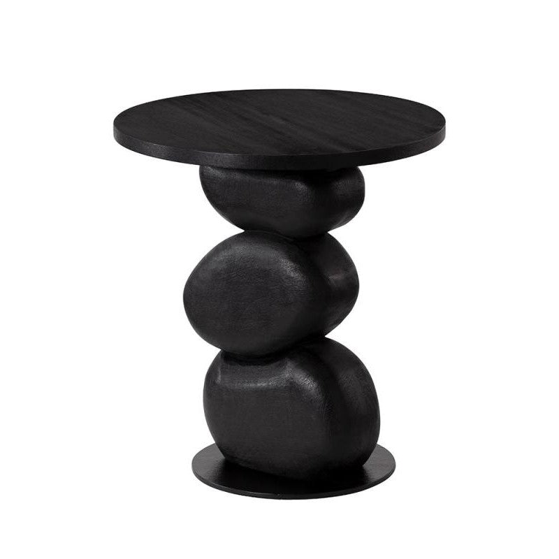 Sculptural Stacked Pebbles Black Mango Wood Round Accent Side Table 19 ...
