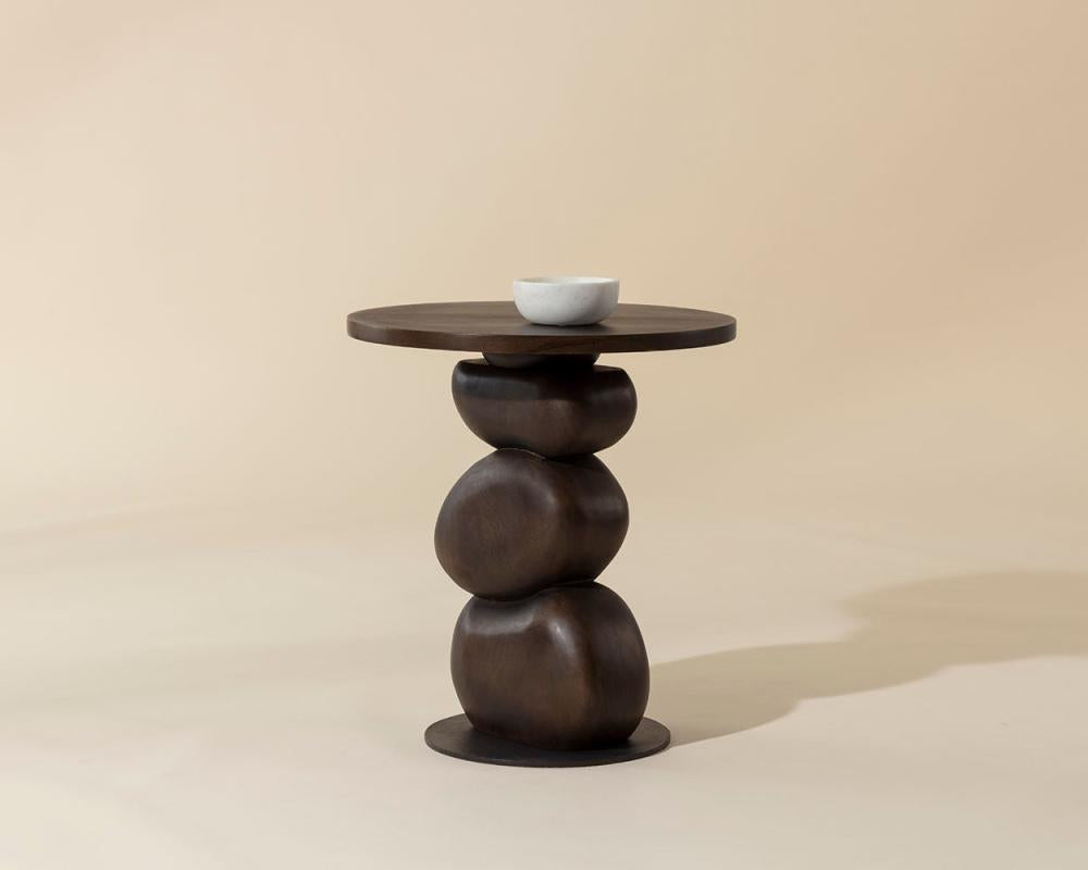 Sculptural Stacked Pebbles Brown Mango Wood Round Accent Side Table 19 ...