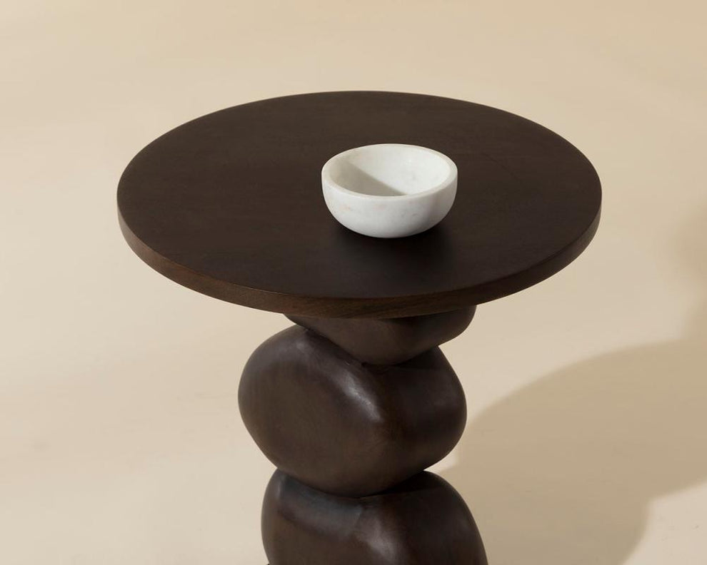 Sculptural Stacked Pebbles Brown Mango Wood Round Accent Side Table 19 ...