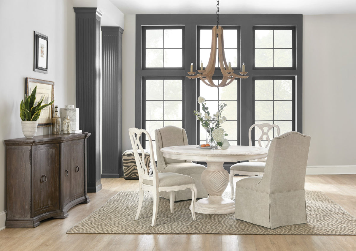 Traditional White Round Dining Table Twist Pedestal Extendable 54 inch ...