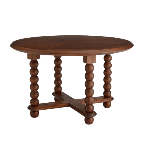 Vintage Inspired Carved Ball Spool Leg Round Dining Table Warm Brown S ...