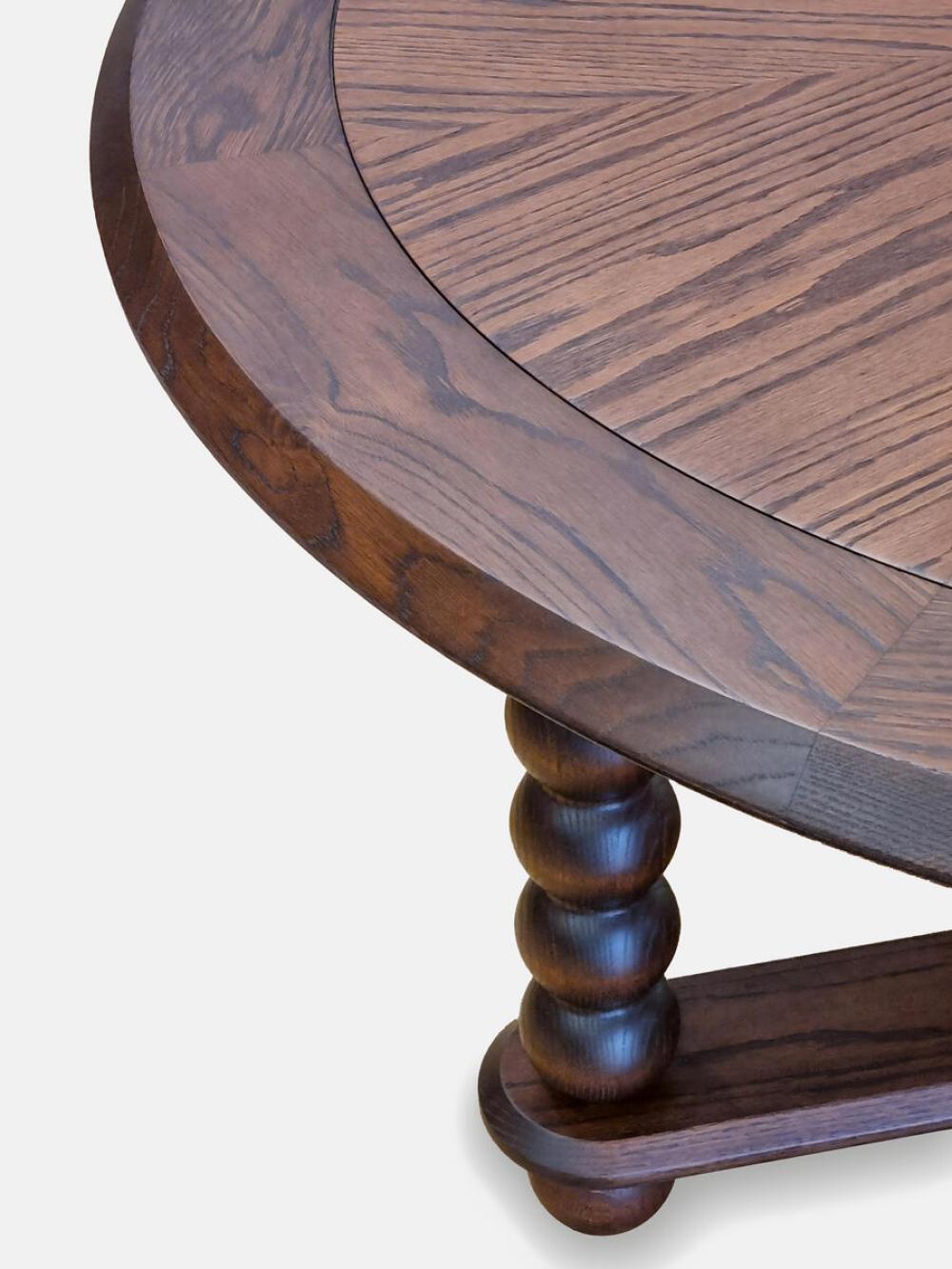 Vintage Inspired Carved Ball Spool Leg Round Dining Table Warm Brown S ...