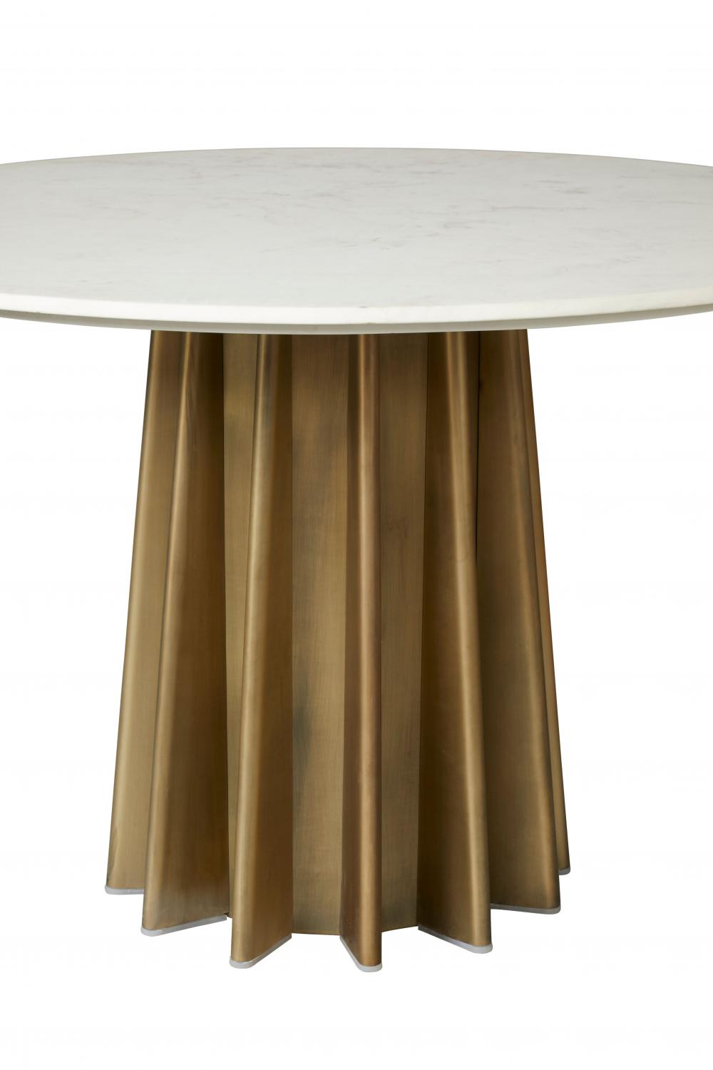 White Marble & Channel Fluted Brass Finish Base Round Dining Table 47 ...