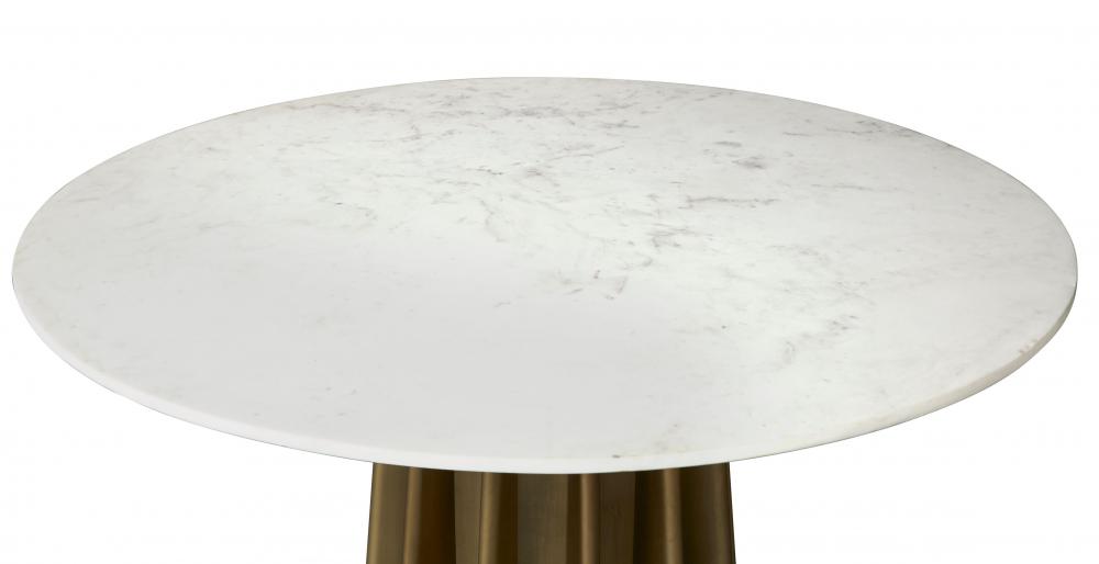 White Marble & Channel Fluted Brass Finish Base Round Dining Table 47 ...