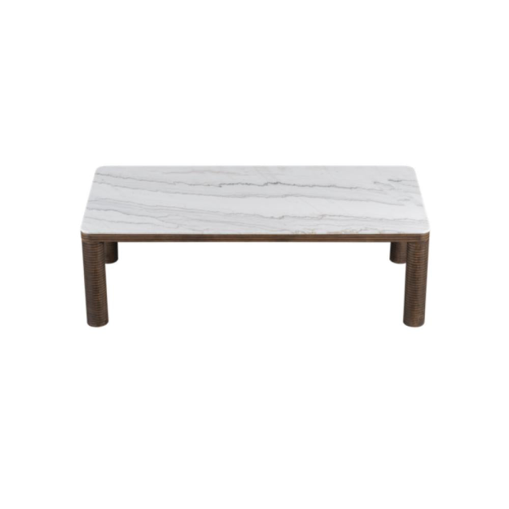 White Marble Top Rectangle Dining Table with Carved Brown Oak Wood Rou ...
