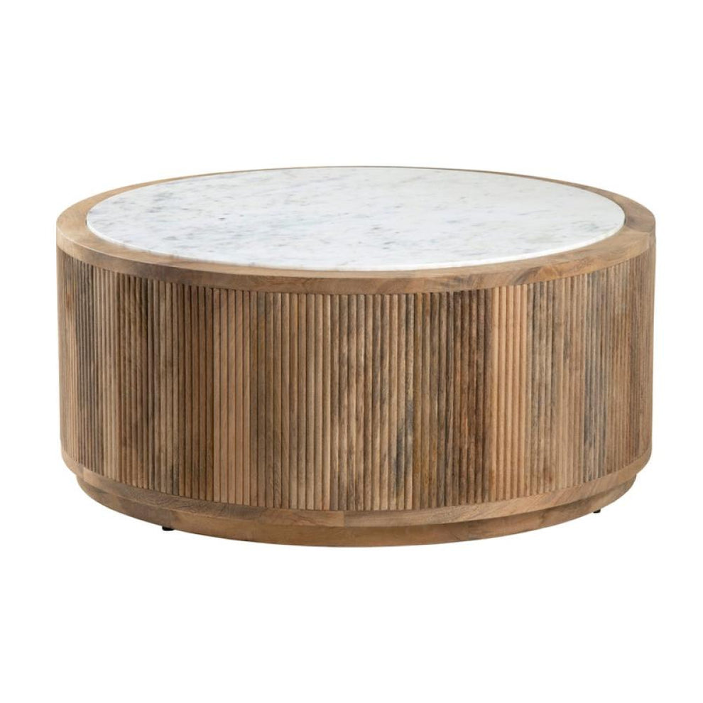 White Marble Top Reeded Round Mango Wood Coffee Table 40 inch – SLATE ...
